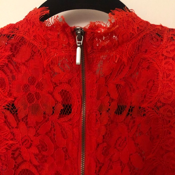 Zara | Tops | Zara Red Lace Sheer Top Sz Medium | Poshmark
